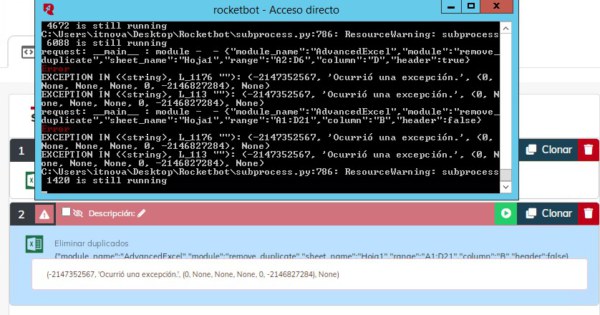 Error al eliminar duplicador modulo Excel Advanced ? - Rocketbot Forum